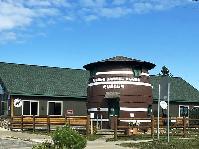 Double the barrels, double the fun! This exterior shot shows off the Pickle Barrel House in all its quirky glory, proving that two barrels are better than one.