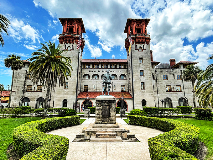 Towers that touch the sky and palm trees that whisper of tropical getaways. It's like someone mashed up "Downton Abbey" with "Fantasy Island"!