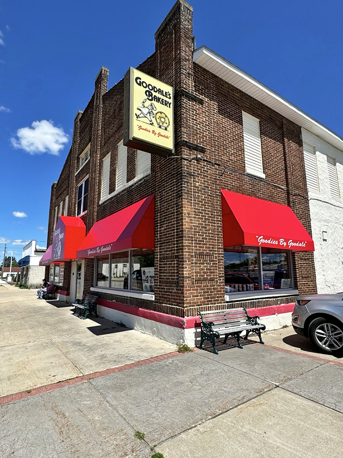 A slice of small-town charm! Goodale's exterior is as inviting as grandma's kitchen, but with a lot more pasties and a lot less cheek-pinching.