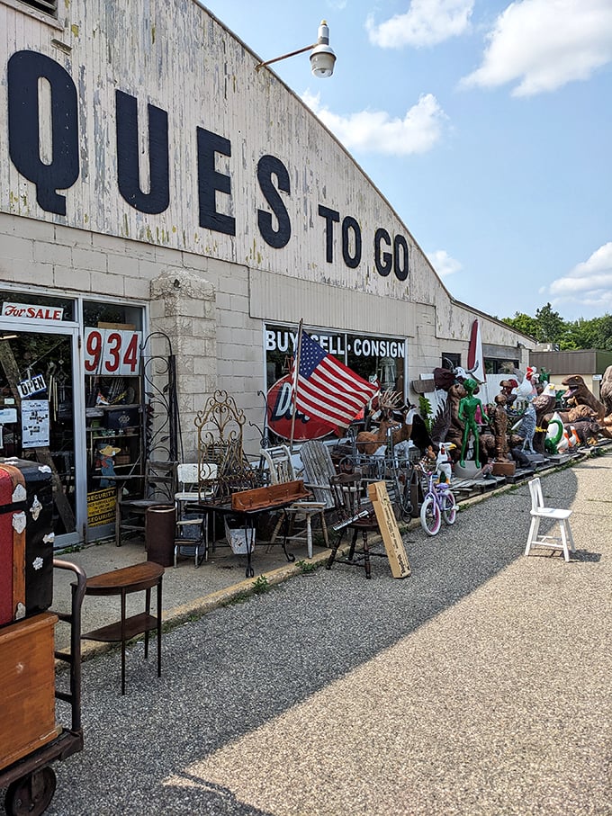 Yard sale meets art installation in this outdoor wonderland. It's like your eccentric aunt's garden party, but everything's for sale!