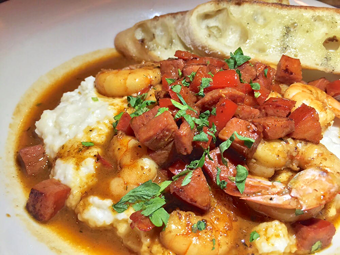 Shrimp and grits: The South's gift to your mouth. Creamy, spicy, and more comforting than a warm jazz ballad.