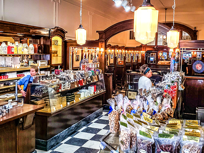 No staff visible in this image, but the warm glow and inviting atmosphere speak volumes about the care put into this sweet establishment.