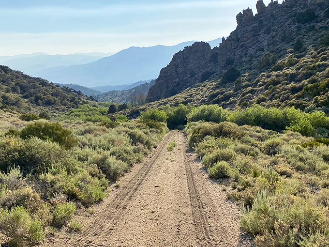 "The road less traveled&hellip; for good reason." A rugged path winds through the sagebrush, promising adventure and possibly a flat tire.