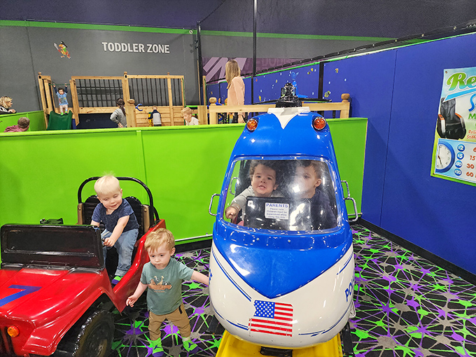 The toddler zone: where future Olympic gymnasts take their first bouncy steps. Start 'em young, I always say!