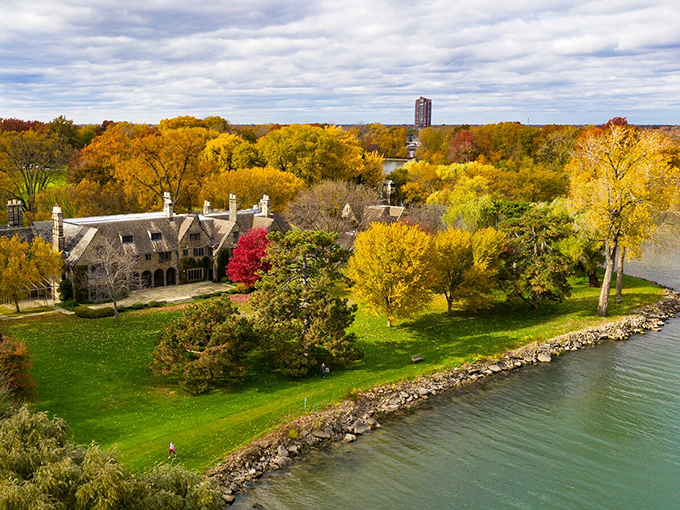 A bird's eye view of luxury! From up here, the Ford estate looks like the perfect blend of "Lifestyles of the Rich and Famous" and "National Geographic."
