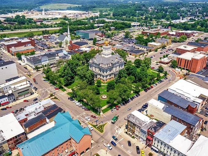 Bird's eye bliss! From up here, Newark looks like a meticulously crafted model town, each building a tiny piece of a beautiful puzzle.