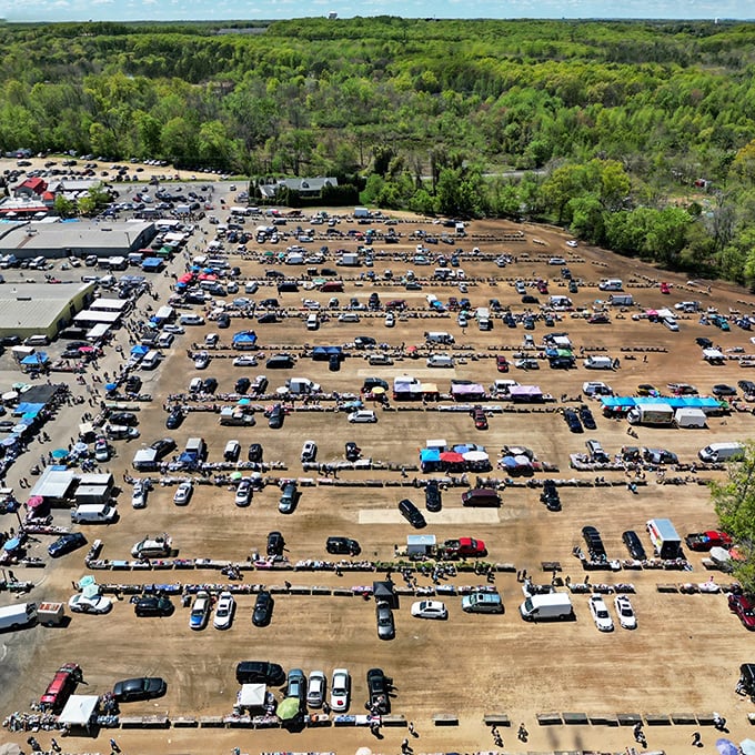 Flea market metropolis! This aerial view shows a bargain city that'd make any treasure hunter's heart skip a beat.