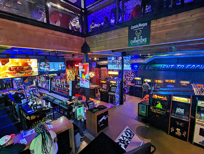 A bird's eye view of paradise! From up here, you can almost see the 8-bit world stretching out before you, waiting to be conquered one quarter at a time.