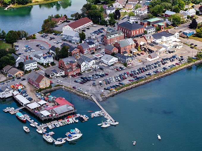 Bird's eye bliss: Damariscotta from above. A patchwork of history, nature, and small-town charm that would make any drone dizzy with delight.