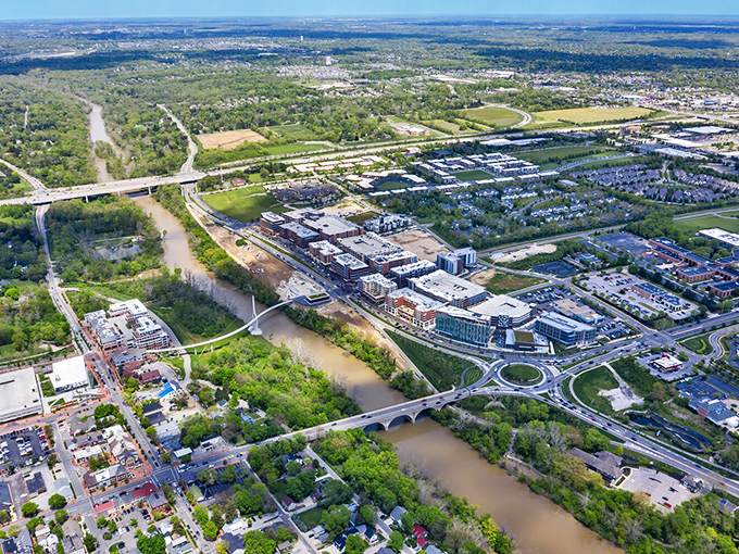 Dublin from above: a patchwork quilt of charm. This bird's-eye view showcases the town's perfect blend of nature and nurture, green spaces and cozy places.