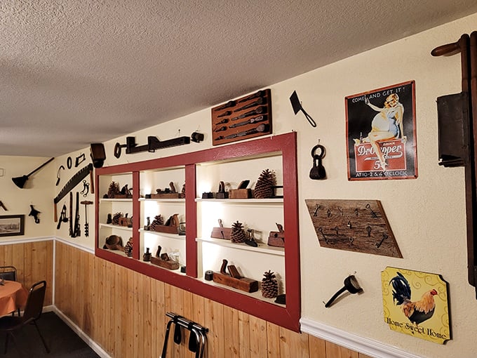 "Part museum, part kitchen supply store. This wall display is a testament to the artistry behind every perfectly fried drumstick."