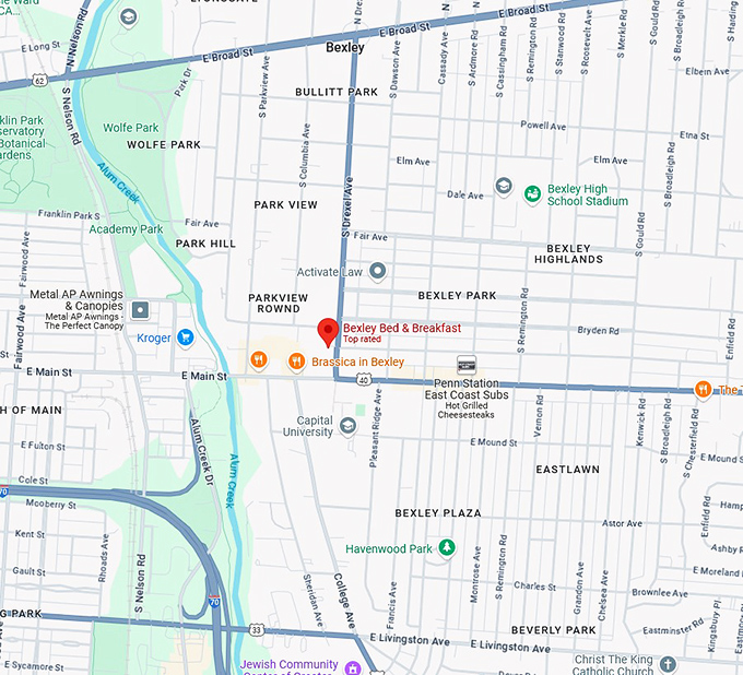 16. bexley bed & breakfast map