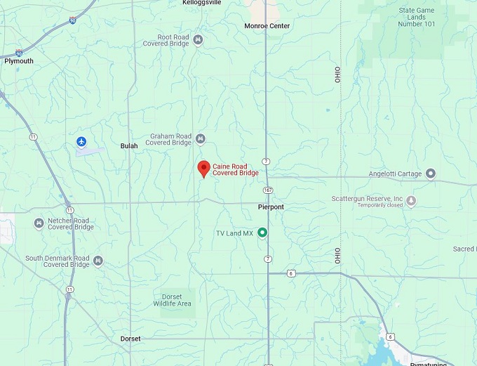 16. caine road covered bridge map