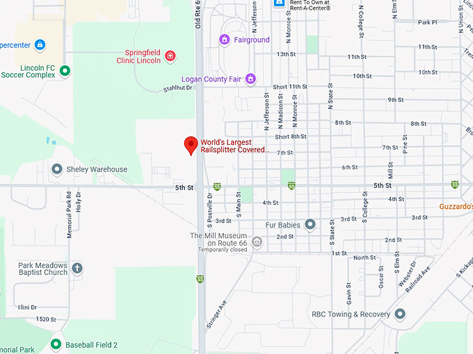 16. world's largest railsplitter covered wagon map