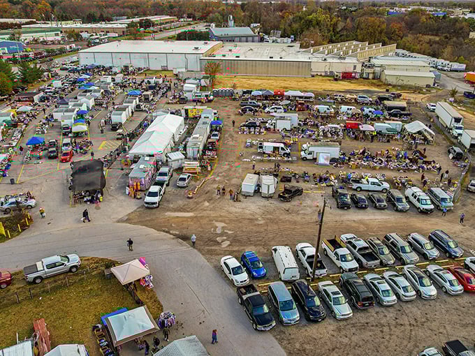 A bargain hunter's paradise! This aerial view of 8th Ave Flea Market looks like a real-life Where's Waldo of treasures.