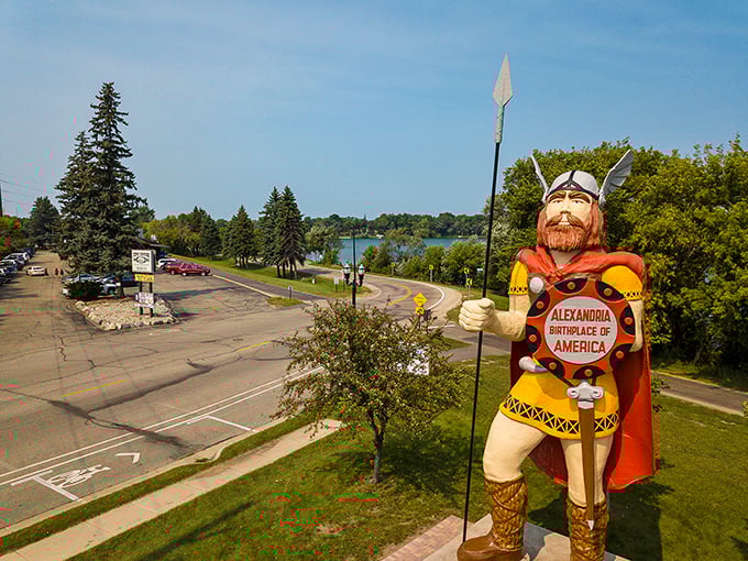 Big Ole stands tall, guarding Alexandria like a Norse superhero. Is it a bird? Is it a plane? No, it's a 28-foot Viking!
