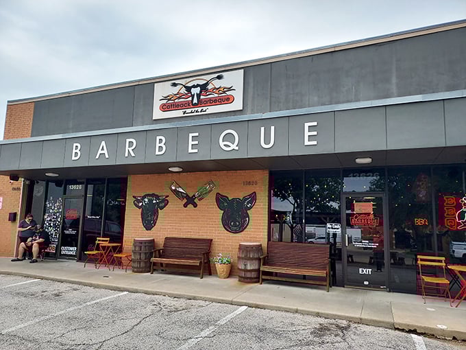 Cattleack's facade: Where BBQ dreams come true. This unassuming storefront hides a smoky paradise that'll make your taste buds dance the Texas two-step.