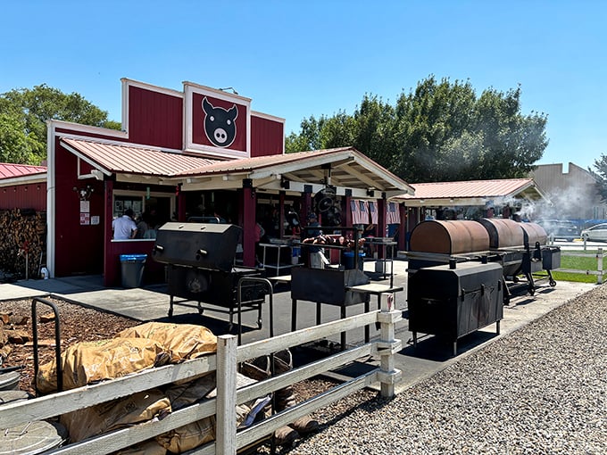 Copper Top BBQ: Where smoke signals mean dinner's ready! This red barn of barbecue bliss is like a meaty mirage in the California desert.