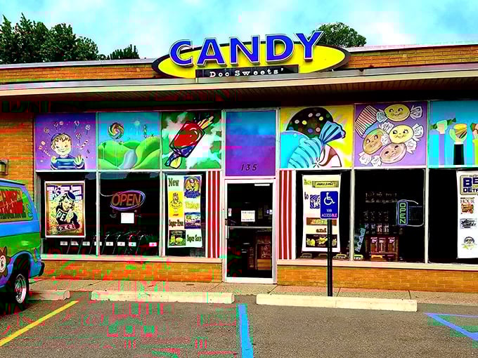 Doc Sweets' candy-coated facade is like a Technicolor dream come true. It's Willy Wonka meets Pop Art, with a side of sugar rush!