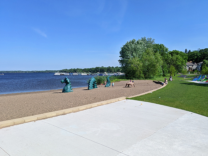 East Medicine Lake Park: Where nature meets art! Colorful sculptures dot the shoreline, turning your beach day into an outdoor gallery experience.