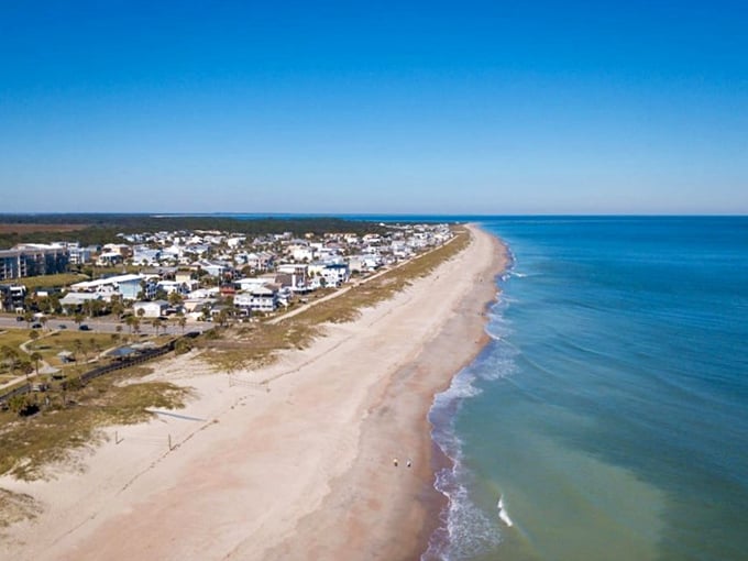 Fernandina Beach: Sun-kissed shores stretch as far as the eye can see. This aerial view of Fernandina Beach is like a postcard come to life!