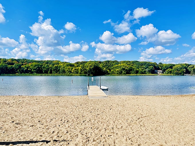 Fish Lake's sandy shores: Nature's stress-relief pill, no prescription required. Dive into serenity faster than you can say "cannonball!"