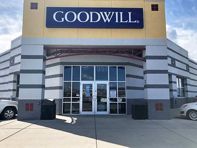 Welcome to bargain paradise! Goodwill's massive storefront promises treasures that'll make your wallet sing and your closet dance.