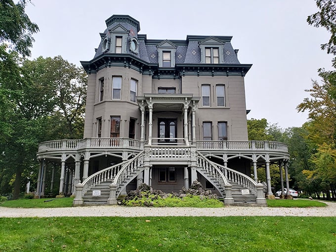  Hegeler Carus Foundation: "Victorian grandeur meets Addams Family chic! This cream-colored beauty could make even the Dowager Countess raise an impressed eyebrow."