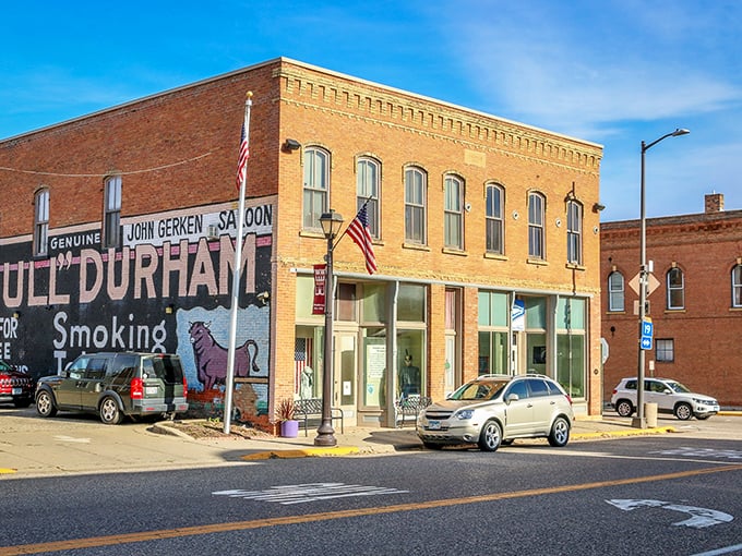 Henderson: Where history winks at you from every corner! This Bull Durham mural is like a time-traveling Instagram filter for your day.
