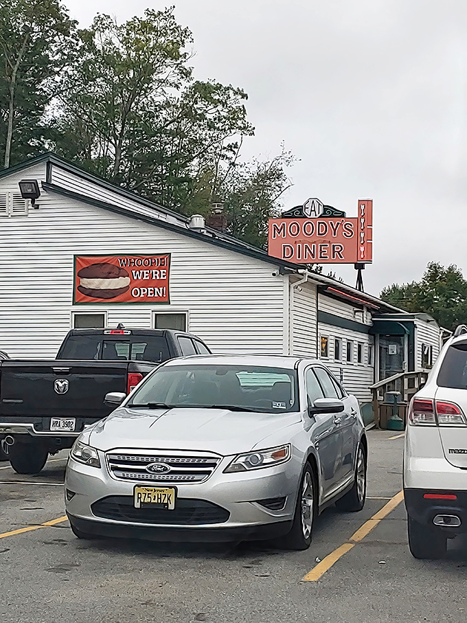 Whoopie, we're open! Moody's Diner stands as a time capsule of comfort food, beckoning hungry travelers with its classic Americana charm.