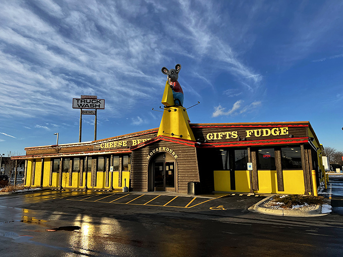 Mousehouse Cheesehaus: Where cheese dreams come true! This whimsical shop is like Disneyland for dairy lovers, complete with a giant mouse mascot.
