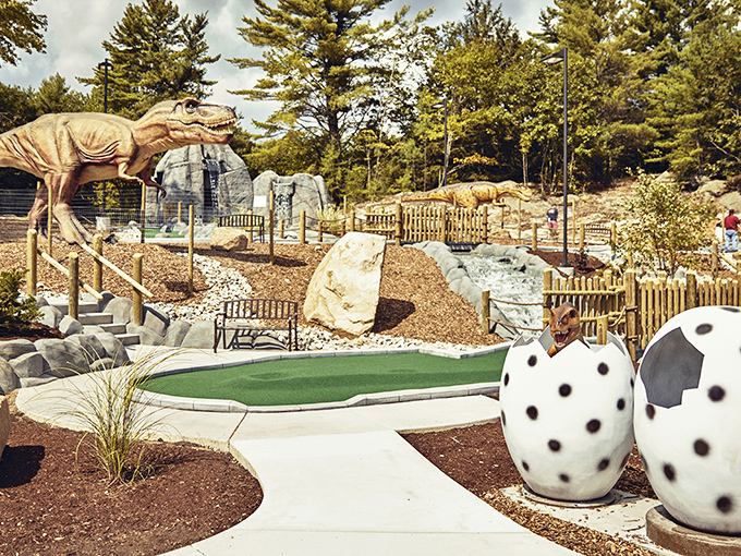 Jurassic putt! Where T-Rex trades teeth for tees, and your golf ball might just become a prehistoric snack.