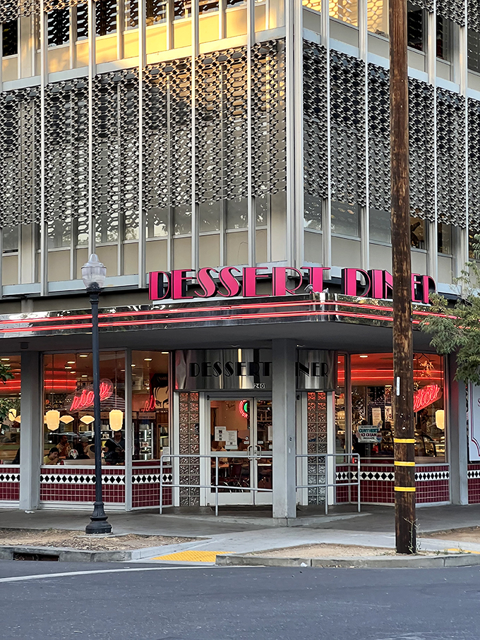 Rick's Dessert Diner: Where neon dreams and sugar rushes collide! This retro wonderland is like stepping into a 1950s dessert-fueled fever dream.