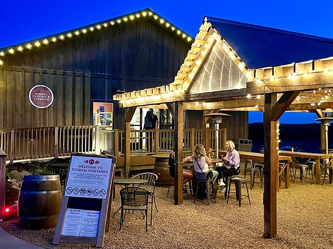 Schram's after dark: Where string lights and starry nights compete for the most twinkle. A perfect spot for sipping and stargazing!