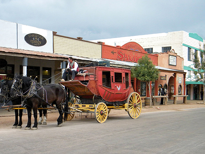 Tombstone: Where the Wild West comes alive! A stagecoach rolls down the dusty street, ready to whisk you away to a gunslinging adventure.