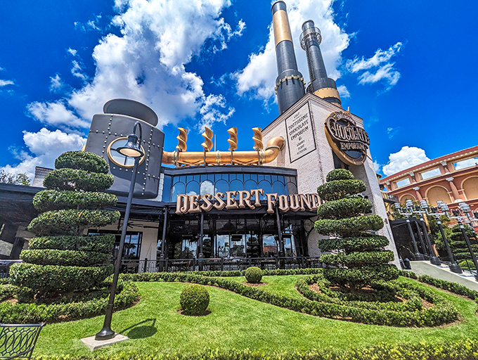 Willy Wonka meets steampunk! This chocolate emporium's towering smokestacks promise a sweet adventure that'll make your inner child giddy.
