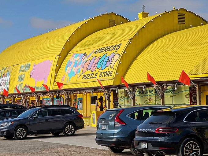Yellow submarine? Nope, it's Minnesota's Largest Candy Store! This colossal confectionery could double as a landmark for sweet-toothed astronauts.