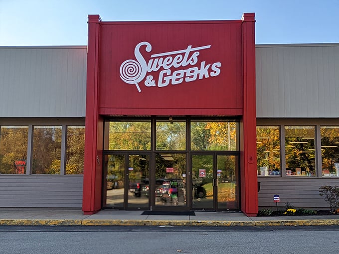 Sweets and Geeks: Where candy meets pop culture! This red-fronted wonderland is like Comic-Con for your taste buds.