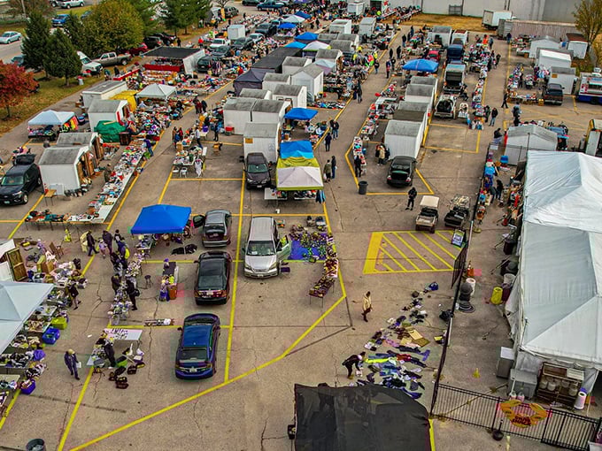 Tents, tables, and tchotchkes galore! It's like a garage sale threw a block party, and everyone's invited.