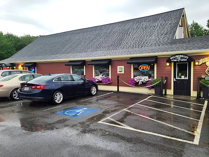 Step into a carnivore's cartoon dream! Bullwinkle's rustic charm and playful signage hint at steaks that'll make you say, "Holy cow!"
