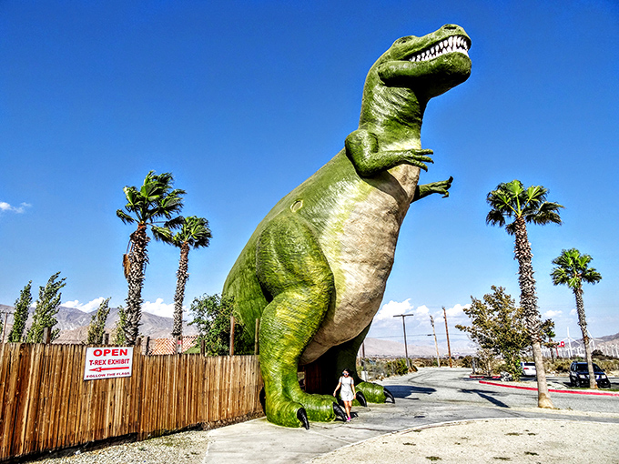 T-Rex-cellent photo op! This green giant might look fierce, but he's really just a big softie waiting for his close-up.