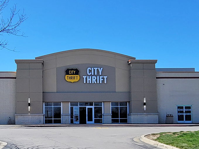 Treasure seekers, prepare for sensory overload! City Thrift's curved facade hints at the whirlwind of wonders waiting inside.