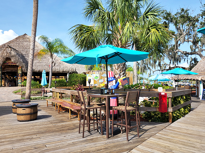 Umbrella-dotted deck or color-coded relaxation station? Crump's Landing invites you to sip, sunbathe, and forget what century you're in.