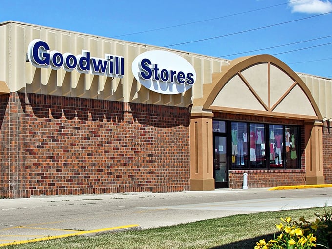 Arches and bargains galore! This Goodwill in Bismarck is like a thrift store cathedral, complete with stained glass... I mean, colorful tag sales.