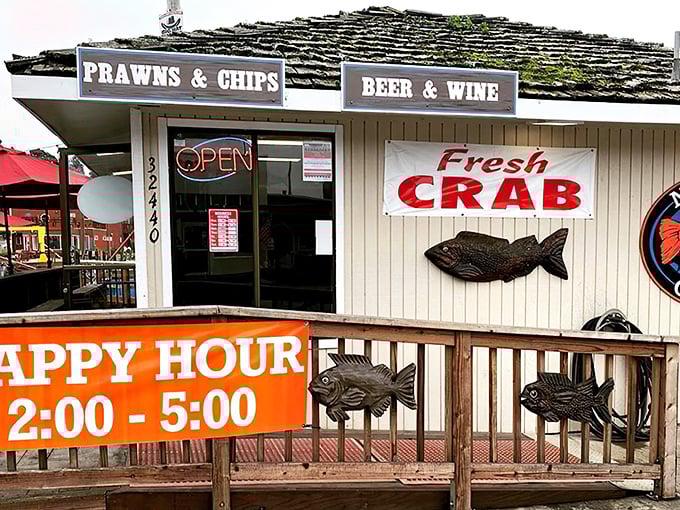 Happy hour at Noyo Fish Company? It's like finding buried treasure, but instead of gold, you get delicious prawns and cold beer!