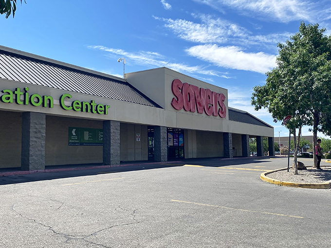 Sunshine and savings! Savers' inviting storefront beckons thrifty shoppers to dive into a sea of second-hand surprises.