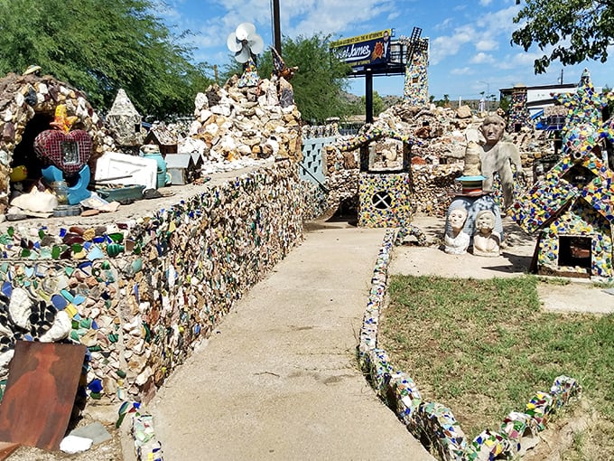 Mosaic madness meets desert charm. It's as if a rainbow exploded and decided to settle down in Phoenix.