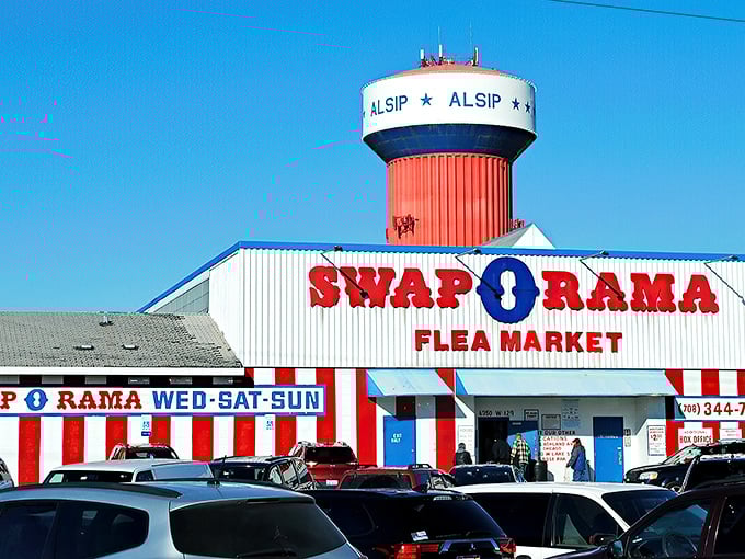 Alsip's own treasure island! Swap-O-Rama stands tall, promising adventures in antiquing that would make Indiana Jones trade his whip for a fanny pack.
