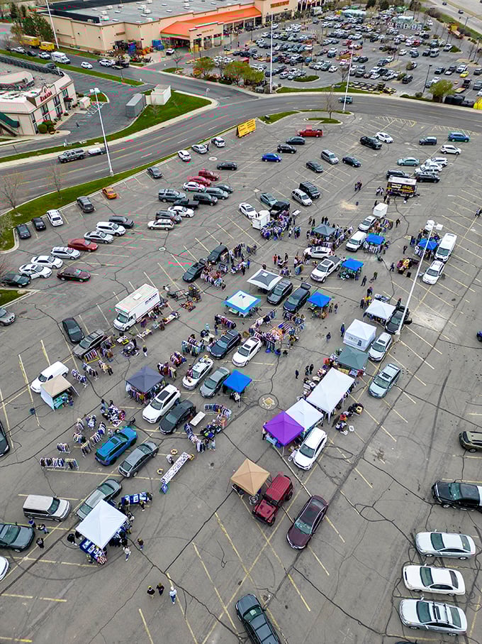 Aerial view of deal-seekers' dreams. This isn't just a market; it's a maze of potential purchases that would make Indiana Jones jealous.