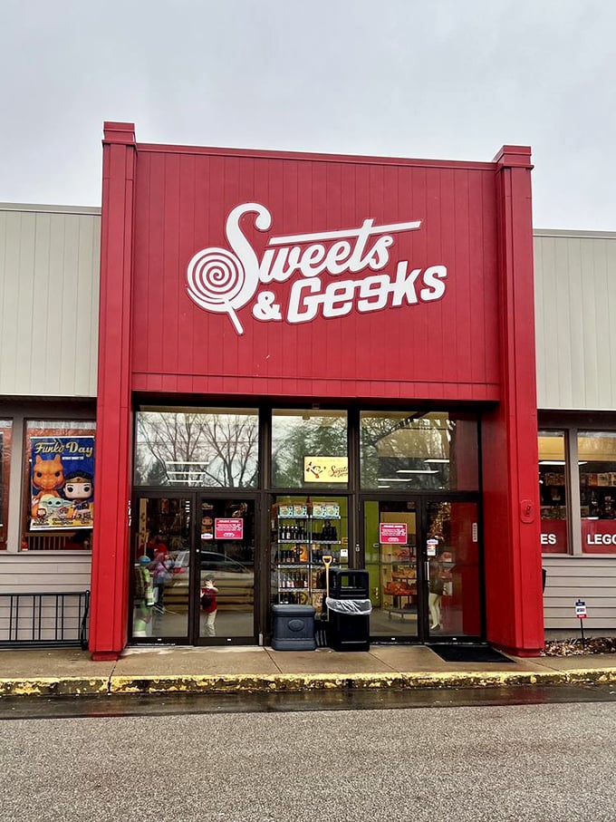 Geek chic meets sweet treat! Step into this crimson portal and unleash your inner superhero of snacking.